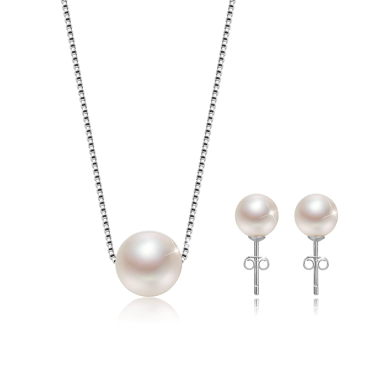 Pearl Necklace and Earring Set Silver,Pearl Jewelry Set for Women Simple,Single Pearl Set Jewelry for Women,Brial Pearl Necklaces Bridesmaid Jewelry Sets for Wedding/Prom Gifts