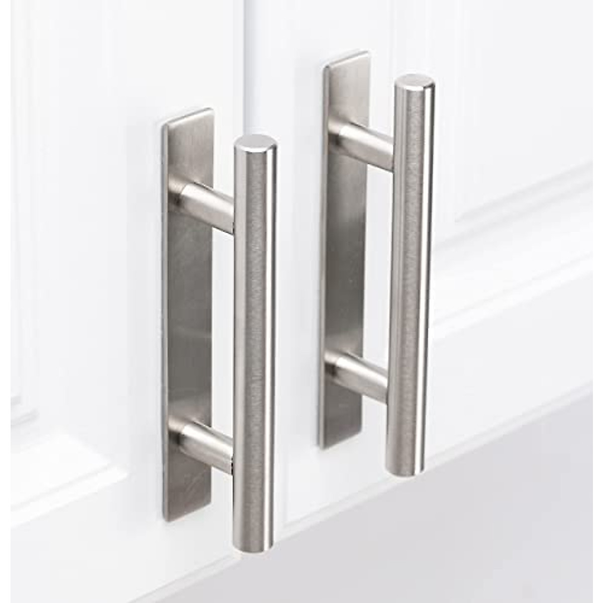 Adherion Adhesive Cabinet Stick On Door Handles 5" | No Drilling Stick On Handle for Drawers Doors Wardrobes Windows | 3M Handle Adhesive | 2 Pack Brushed Nickel | All Metal Stick On Cabinet Handles |