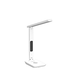 poukaran LED Desk Lamp with Wireless Charger, USB Charging Port, Office Table Lamp with Clock, Alarm, Date, Temperature for Home Office, White