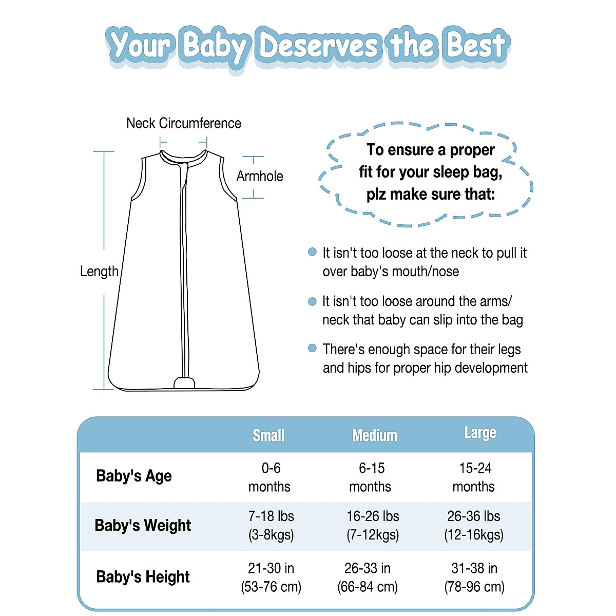 TOTBASIC Baby Sleep Sack 2-Pack, Light & Soft Unisex-Baby Wearable Blanket, 2-Way Safe Zippers Sleepsack for Babies 0-3-6-12-18-24 Months 0.5 TOG