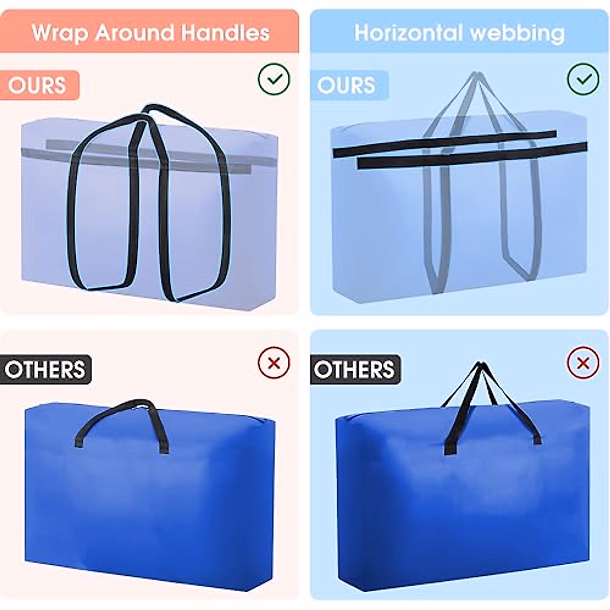 CIVJET 1 Pack Moving Bags Heavy Duty Extra Large with Strong Zippers, Storage Totes Bag with Handles for College Students, Moving Supplies & Boxes for Clothes, Storage Containers for Camping (Blue)