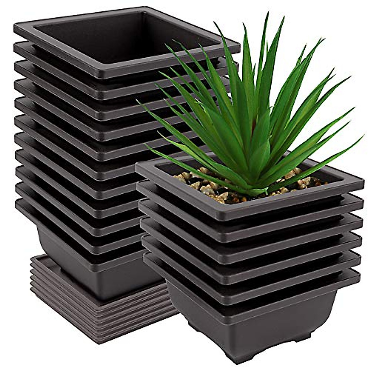 ZOENHOU 20 PCS 4.7 Inch Bonsai Training Pots, Square Plastic Bonsai Training Pots with Deep Humidity Trays, Bonsai Plants Growing Pot for Garden, Yard, Office, Living Room, Balcony