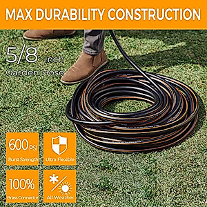 Giraffe Tools Hybrid Garden Hose 5/8 in. x 100 ft. Lightweight, Durable Water Hose with Sleeves, No-kink, Leakproof, Heavy Duty Gardening Hose with Male to Female Fittings