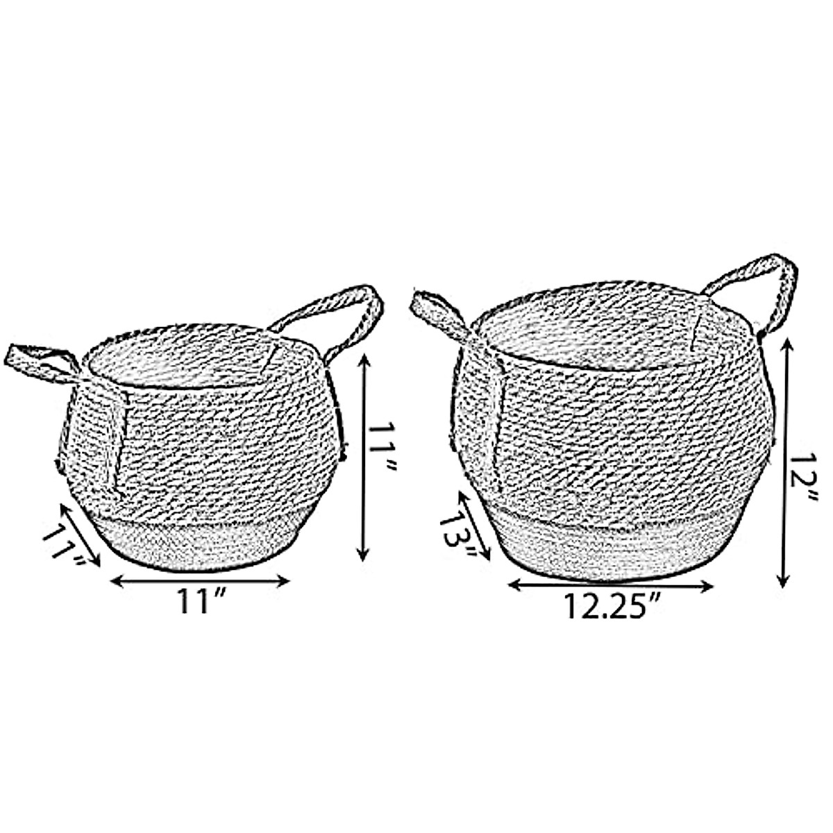 Straw Decorative Round Storage Basket Set of 2 with Woven Handles for the Playroom, Bedroom, and Living Room