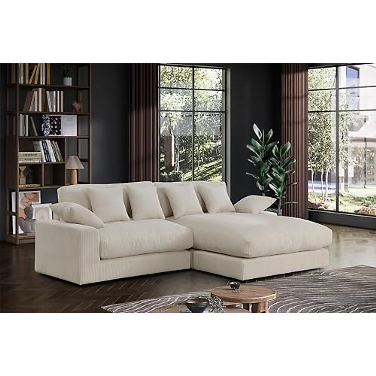 Lilola Home Mystic Beige Corduroy Reversible Sectional Sofa Chaise