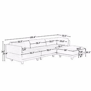 JURMALYN 102" Modern Sectional Sofa Couch with Ottoman for Living Room L Shaped Sofa Couch with Chaise Longue, Convertible Sectional Sofa Upholstered Couch-Beige