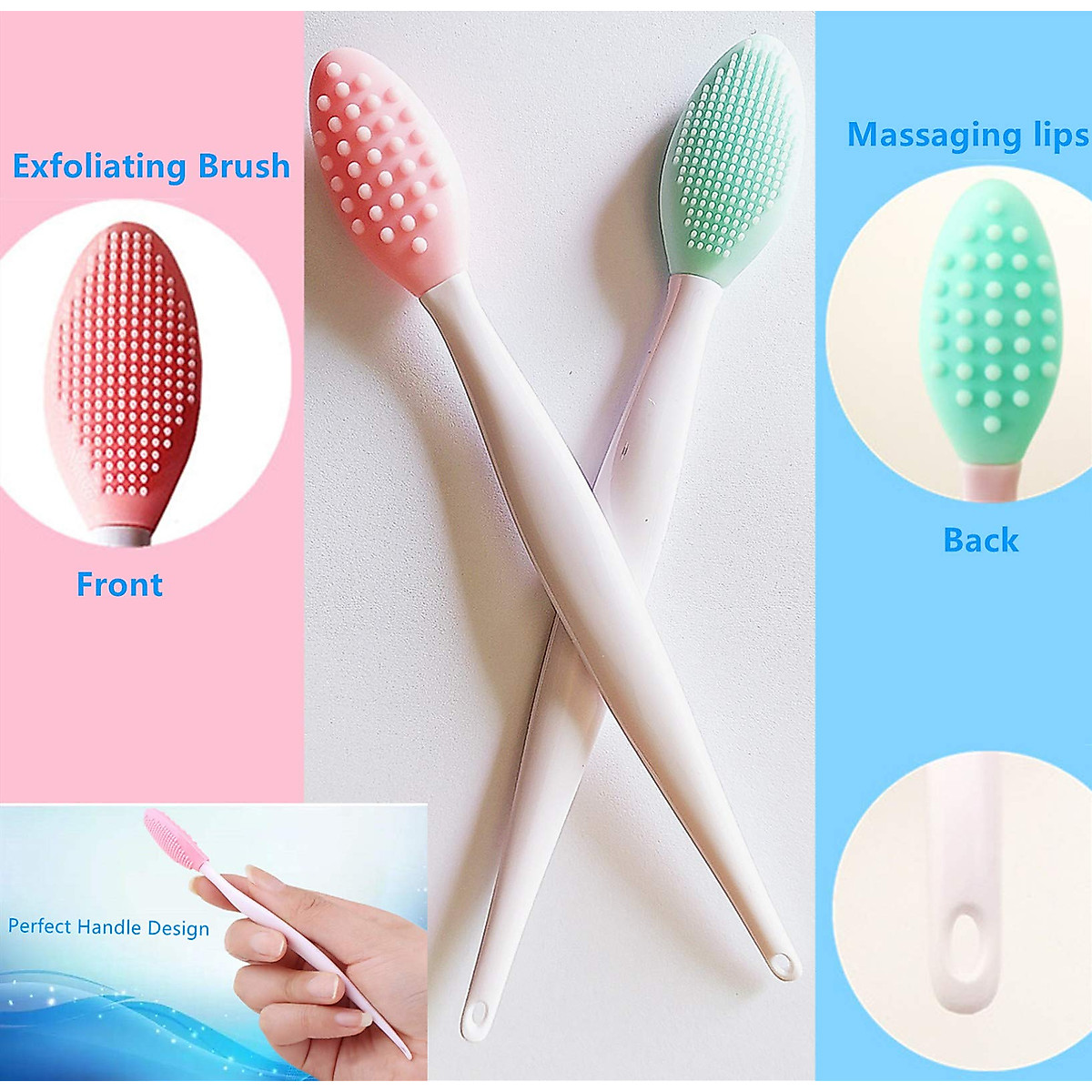 Lip Brush Tool,Double-Sided-Silicone Lip Scrub Brush Silicone Lip Brush Exfoliating for for Men Women(4 Colors,4 PCS)