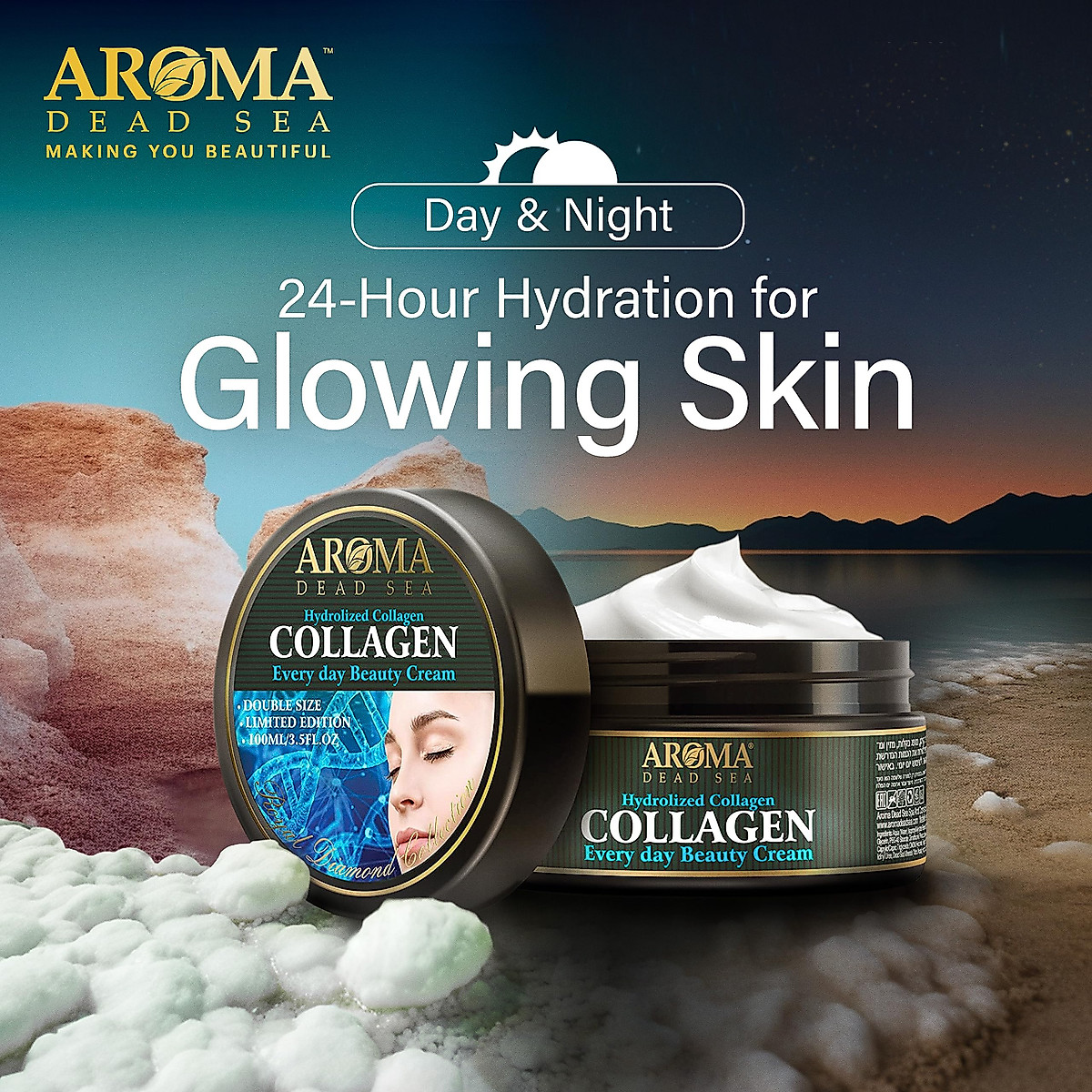 Aroma Dead Sea Collagen Cream - Anti Aging Day & Night Moisturizer, 100ml
