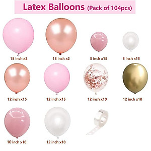Pink and Gold Balloons Garland Arch Kit, 104pcs Rose Gold Confetti and White Metallic Gold Balloon for Girl Baby Shower Wedding Birthday Party Decorations