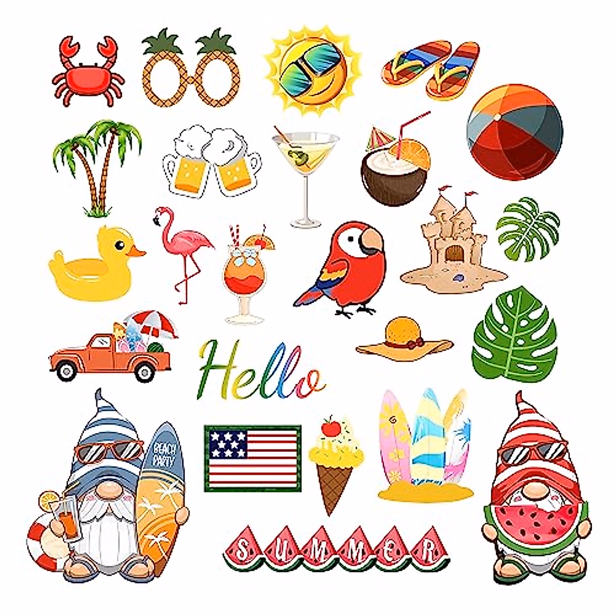 ArtAubrey 25 Pcs Summer Beach Fridge Magnet Hello Summer Car Magnets, Cruise Door Hawaii Decorations for Refrigerator, Car and Office Whiteboard
