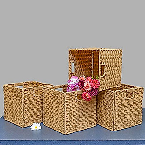 Foldable Synthetic Plastic Wicker Storage Basket with Iron Wire Frame By Blue Ridge Basket Company (Set of 4)
