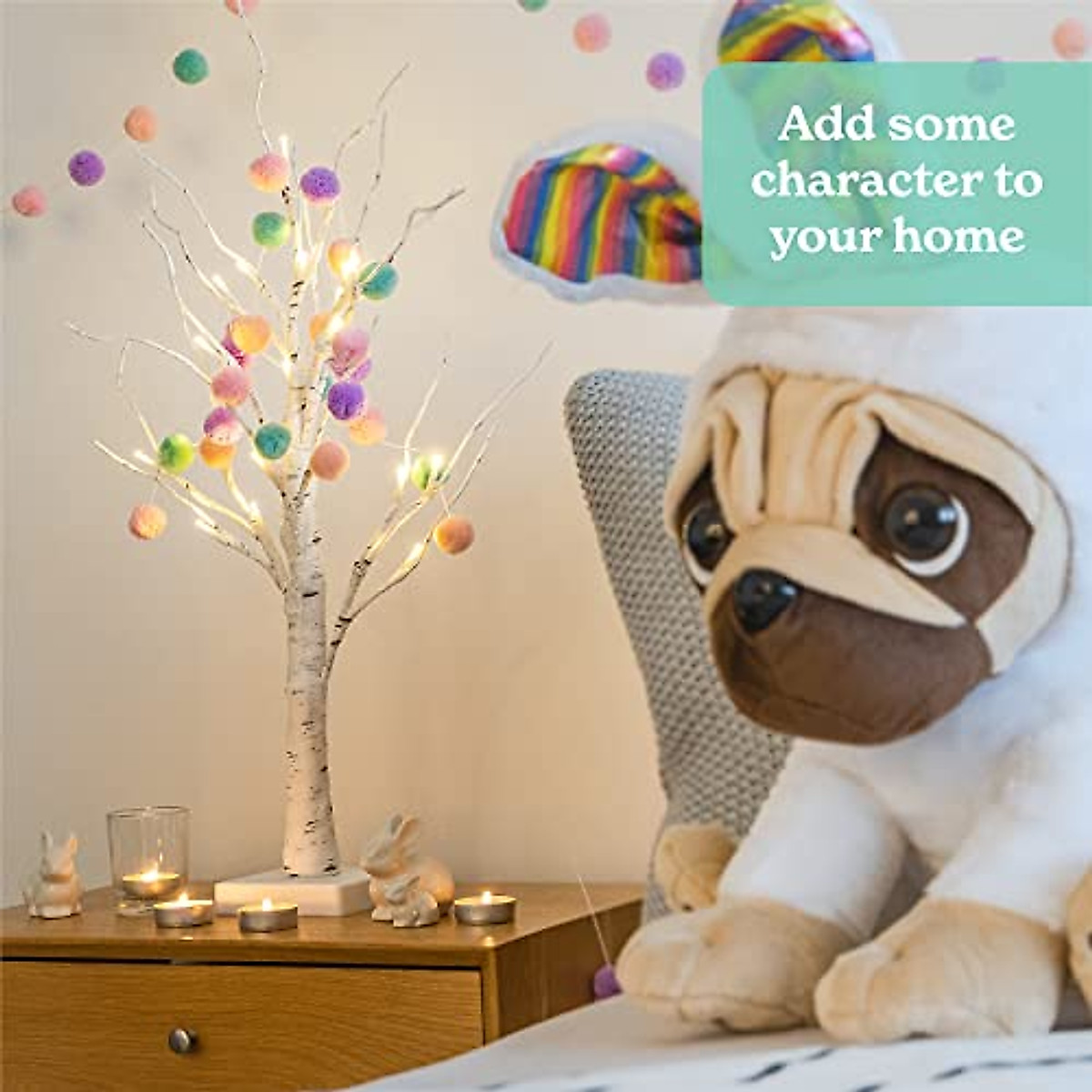 Easter Pom Pom Garlands (2 x 120 Inches - 40 Balls Each, 25mm Diameter) Colorful Pom Ball Decoration Strings with Pastel Rainbow Effect (4