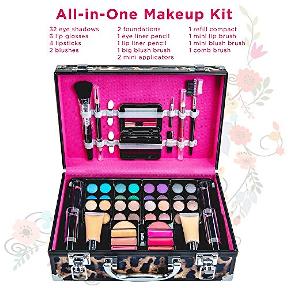 Vokai Makeup Kit Gift Set – 79 Piece - 32 Eye Shadows, 2 Blushes, 2 Lip Glosses, 2 Lipsticks, 2 Eye Liner Pencils, 1 Lip Liner Pencil, 1 Mascara - Case with Carrying Handle
