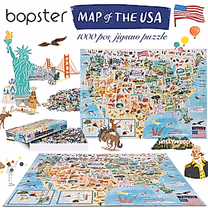Puzzles for Adults 1000 Pieces - Illustrated US Map Puzzle - United States USA 1000 Piece Puzzle for Adults and Kids Puzzles - 100% Recycled Cardboard by bopster