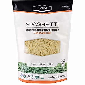 LIVIVA Organic Shirataki Spaghetti with Oat Fiber, Low-Calorie Pasta made from Konjac Root, Non-GMO, Gluten Free and Keto Certified, 14.11 Ounce (Pack of 3)