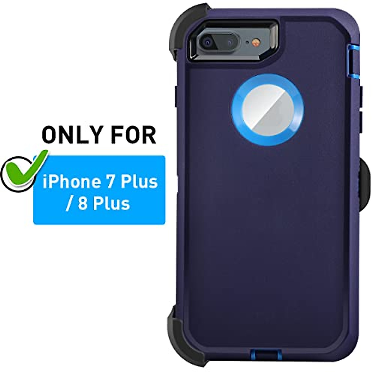 iPhone 8 Plus/7 Plus Case, AICase [Heavy Duty] [Full Body] Tough 4 in 1 Rugged Shockproof Cover with Built-in Screen Protector for Apple iPhone 8 Plus/7 Plus (Dark Blue/Light Blue+Belt Clip)