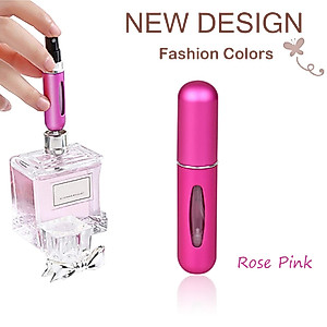 LAIKME Travel Mini Perfume Refillable Atomizer - Portable Perfume Cologne Spray Container Bottle - Travel Perfume Scent Pump Case Fragrance Empty Spray Bottle for Traveling Outgoing 5ml (Rose Pink)