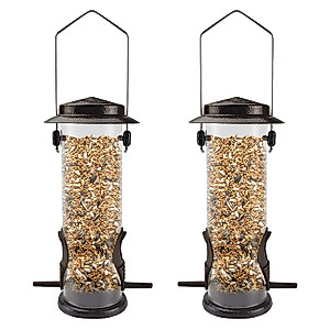 MIXXIDEA Wild Bird Feeders for Outdoors Hanging 2 Pack Stainless Steel Tube Bird Feeder Squirrel Proof, Finch Feeder for Garden Backyard Decoration Attractive Metal Thistle Feeder (Coffee)