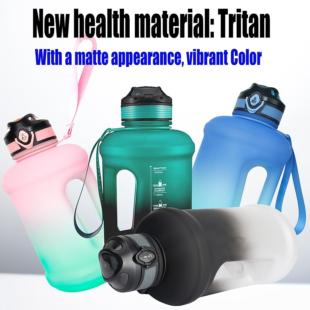 POPOACTI Sports Water Bottle, 63 Oz/1800mL, Leak Proof BPA Free Travel Outdoor For Men Women (Gradient_Cyan)