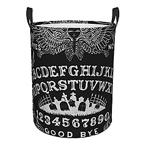 Ouija Board Black Large Laundry Basket, Laundry Hamper with Handle Collapsible Dirty Clothes Hamper Round Storage Basket for Bedroom Clothes Storage