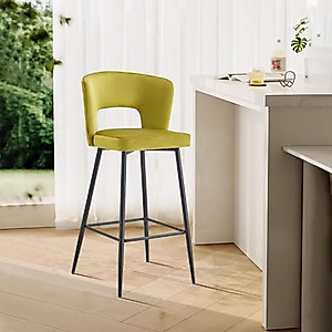 YUMPION Set of 2 Cloth armless Yellow Fashion Fabric Stool, Counter Height Modern Velvet backrest Fabric bar Chairs,Bar Stool Chair for Kitchen/Balcony with Black Metal Legs