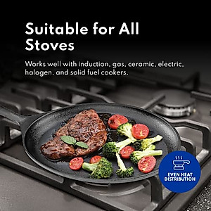 New Star Foodservice 1028614 Commerical Grade Cast Iron Fajita Set, Sizzling Skillet, Japanese Steak Plate