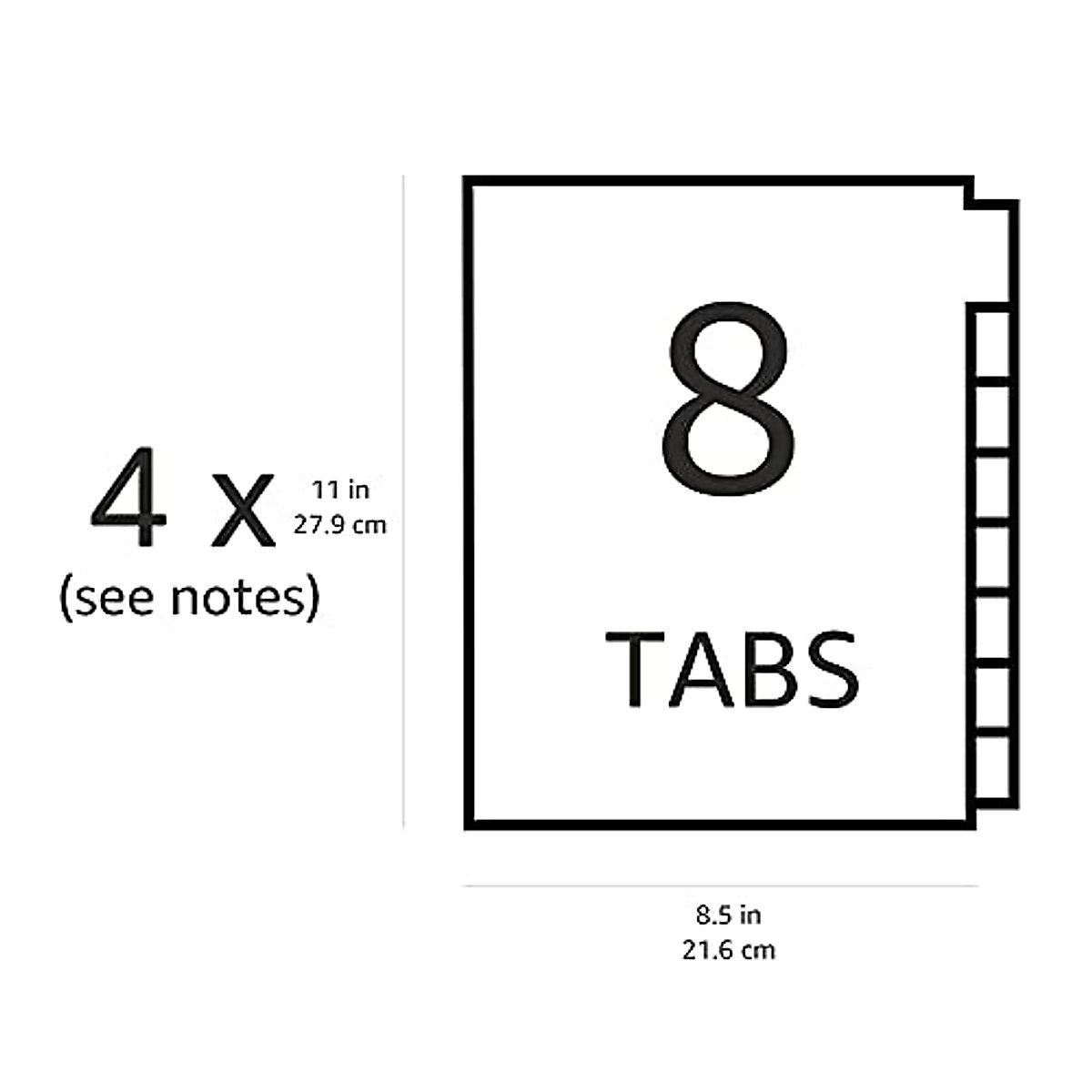 Amazon Basics 8 Tab Dividers for 3 Ring Binder, Insertable Tab, Multicolor, 4-Pack