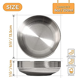 MSBC Food Grade 304 Stainless Steel Cat Bowls, Shallow and Wide Metal Cat Food and Water Feeder Set, Durable Pet Feeding Dishes for Cat, Kitten, Puppy, Whisker Stress Free, Dishwasher Safe, Set of 2