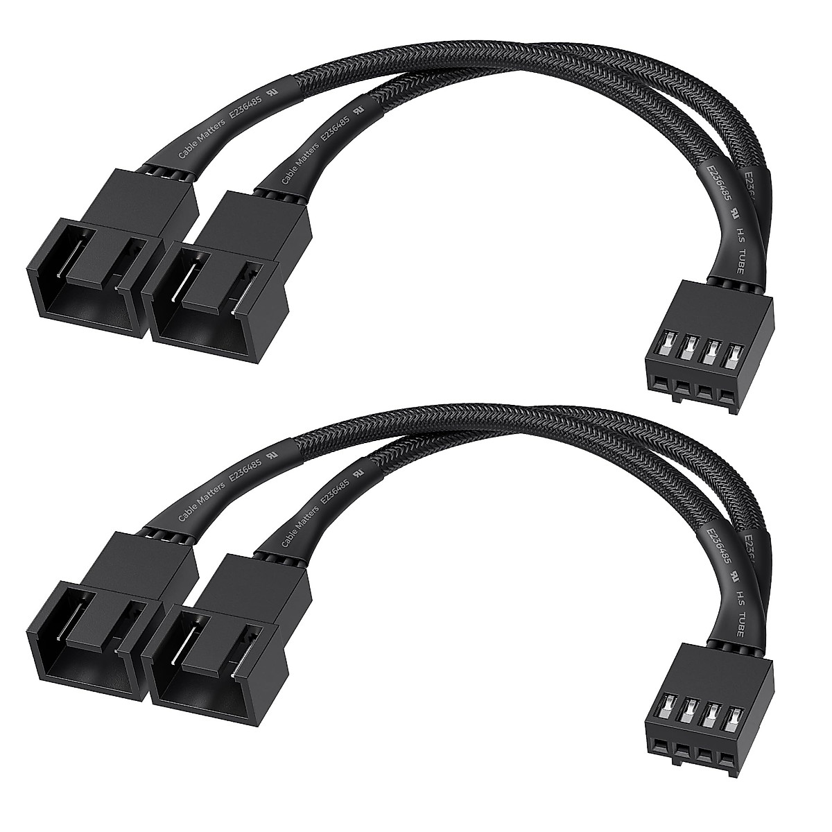 Cable Matters 2-Pack 2 Way 4 Pin PWM Fan Splitter Cable - 4 Inches, PC Fan Splitter 1 to 2 Converter, PC Fan Extension Cable
