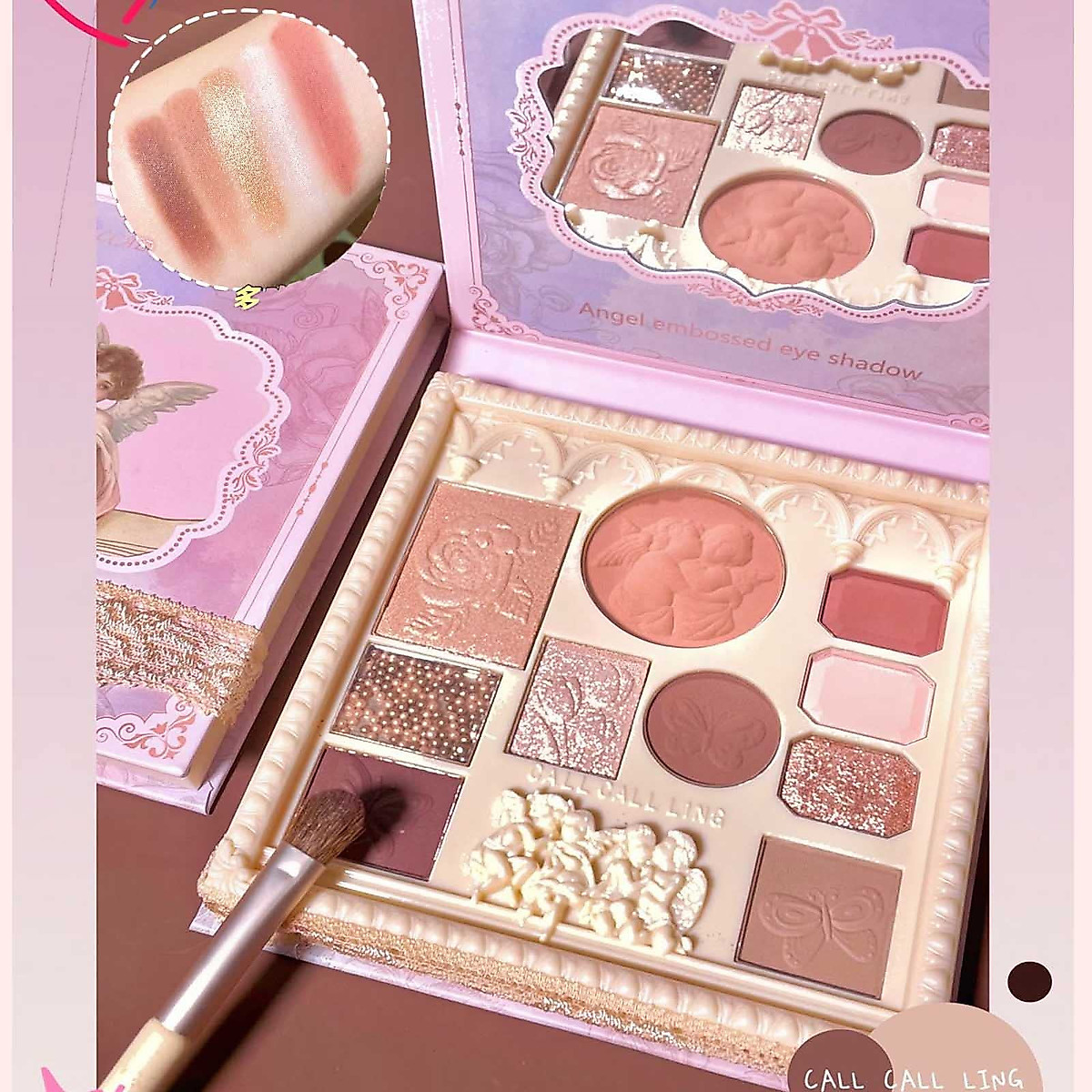 Embossed Eyeshadow 10 Colors Eyeshadow Palette Makeup Blush Highlighter All In One Disc Matte&Glitter Eyeshadow Makeup High Pigmented Shades Naturing-Looking Multifunctional Eyeshadow Palette