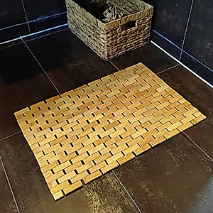 HJJKKH Bamboo Bath Mat with 15.7X23.6 inch,Nature Bamboo Bathroom Mat,Roll-Up and Foldable Bamboo Shower Mat,Non Slip Shower Tub Mat for Bathtub, Shower,Sauna,Hot Tub