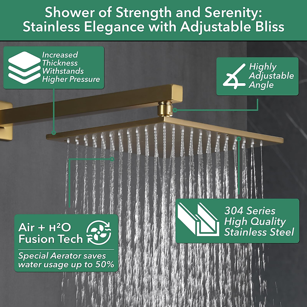 VANFOXLE Shower Faucet Set Brushed Gold Shower System with 6 PCS Body Jets(2 Inch),Push Button Diverter Shower Fixtures with 2 in 1 Handheld,10 Inch Shower Head(Rough-in Valve Body and Trim Included)