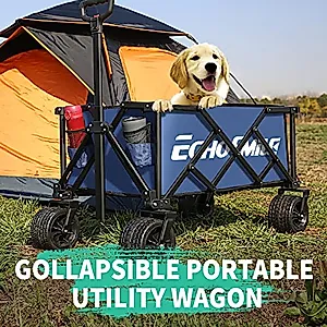 EchoSmile Collapsible Folding Wagon Cart, Beach Wagon for Sand with Big Wheels, Heavy Duty 400lbs Capacity Utility Wagon, Portable Garden Cart with Adjustable Handle, Foldable Grocery Wagon for Sports