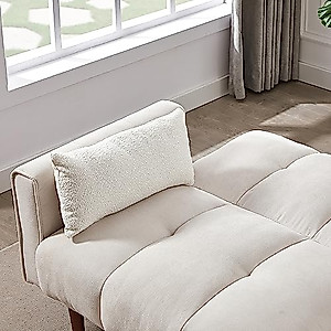 Antetek 81-inch Futon Sofa Bed, Modern Tufted Linen Fabric Convertible Sleeper Sofa Couch, Oversized Loveseat Sofa with 3 Adjustable Positions and 8 Wooden Legs for Living Room Office, Beige