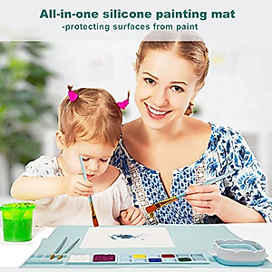 2 Pcs Silicone Craft Mat, 20"x16" Large Silicone Mat for Crafts, Non Stick Silicone Sheet with 20 Pcs Painting Pen, Creator Silicone Craft Mat with Cleaning Cup and Paint Holder for DIY Creations