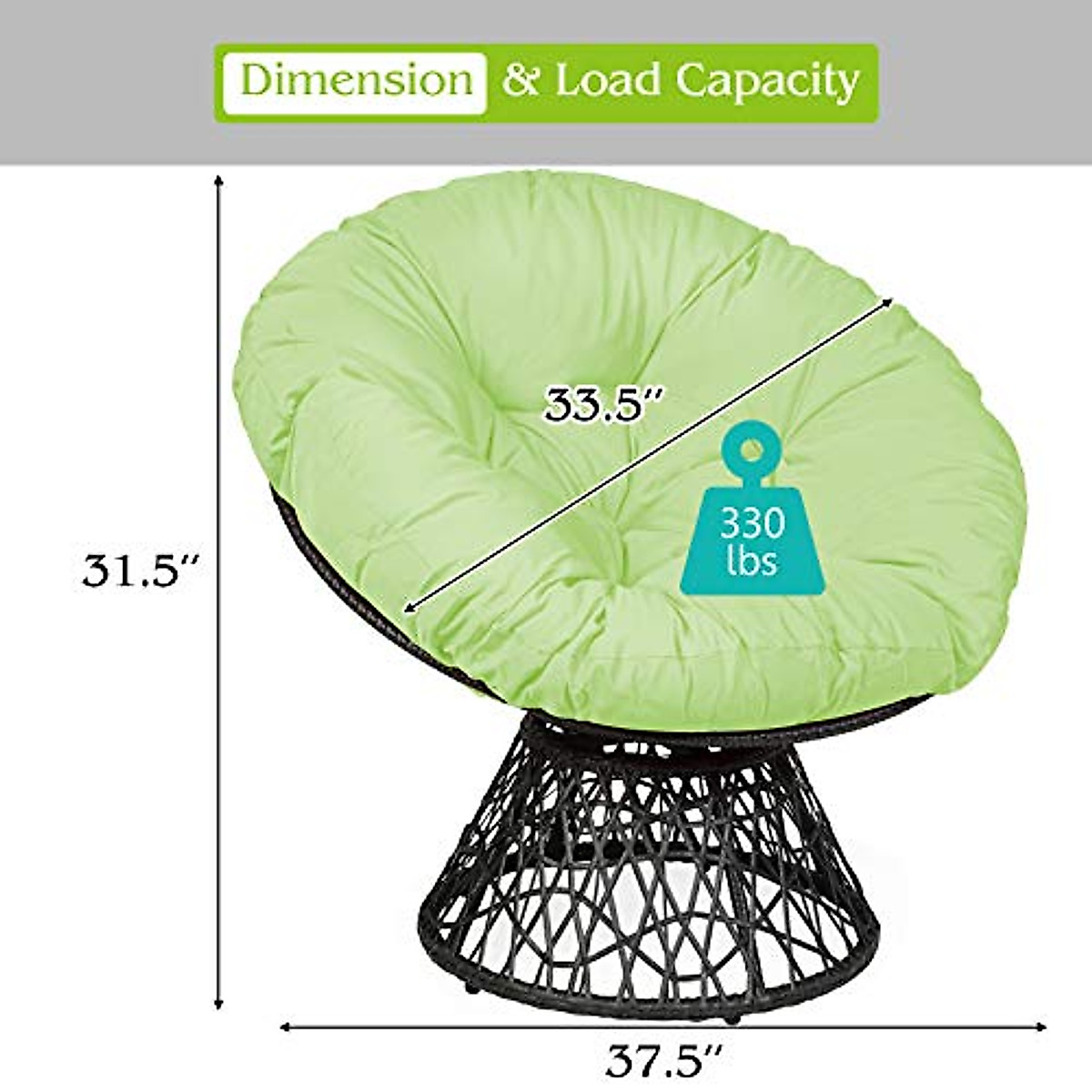 Tangkula Papasan Chair Rattan Ergonomic Chair w/ 360-degree Swivel and Soft Cushion, Solid Structure & Stable Base, Ideal for Garden, Balcony, Apartment (Green)