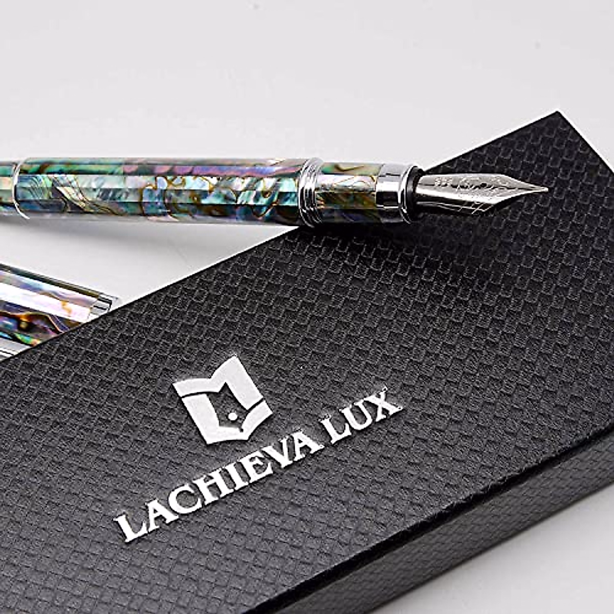 LACHIEVA Sea Shell Abalone Fountain Pen with Germany SCHMIDT Fine Nib. Luxury Pen for Every holiday. Nice Writing Handmade Premium Pen Gift Set for Men and Women.