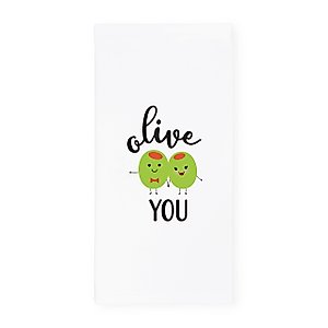 The Cotton & Canvas Co. Olive You Soft and Absorbent Kitchen Tea Towel, Flour Sack Towel and Dish Cloth