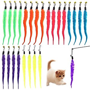 24 PCS Cat Worm Toy Refills Cat Wand Toy Replacement Interactive Cat Wand Toy Accessories Cat Feather Worm Teaser Refills Attachment for Cat Fishing Pole Toy Worm Cat Toy Teaser for Indoor Cats Kitten