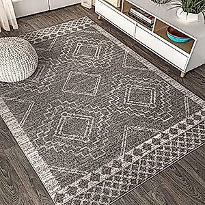 JONATHAN Y MOH200C-8 Amir Moroccan Beni Souk Indoor Area-Rug Bohemian Farmhouse Rustic Geometric Easy-Cleaning Bedroom Kitchen Living Room Non Shedding, 8 X 10, Gray,Cream