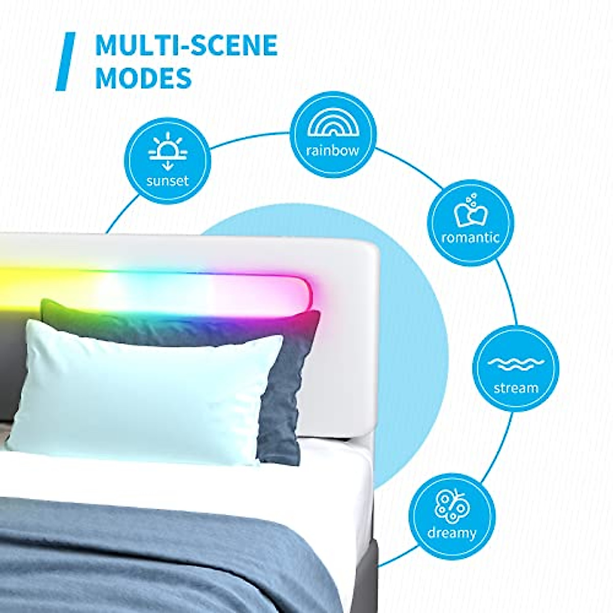 Mjkone LED Bed Frame King Size with Adjustable LED Lights Headboard Upholstered Platform Bed with 4 Storage Drawers, Smart Bed Compatible with Alexa&Google, No Box Spring Needed, Easy Assembly,White