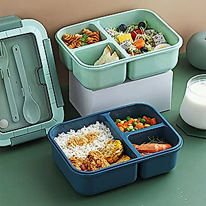 Iteryn Bento Box, Bento Box for Adults, 49 OZ 3 Compartments Bento Lunch Box with Spoon & Fork, Leakproof Bento Box, Microwave Safe