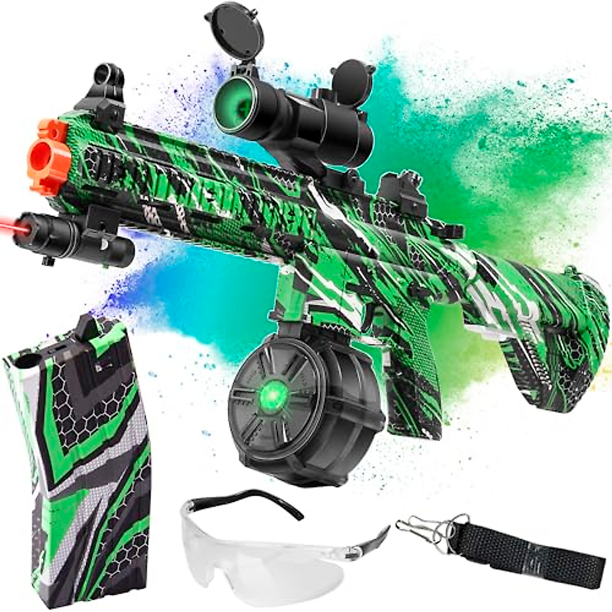 Large Gel Ball Blaster with Drum, M416 Manual & Automatic Dual Mode Gel Ball Blaster, for Outdoor Activities - Shooting Team Game, Ages 12+, Green