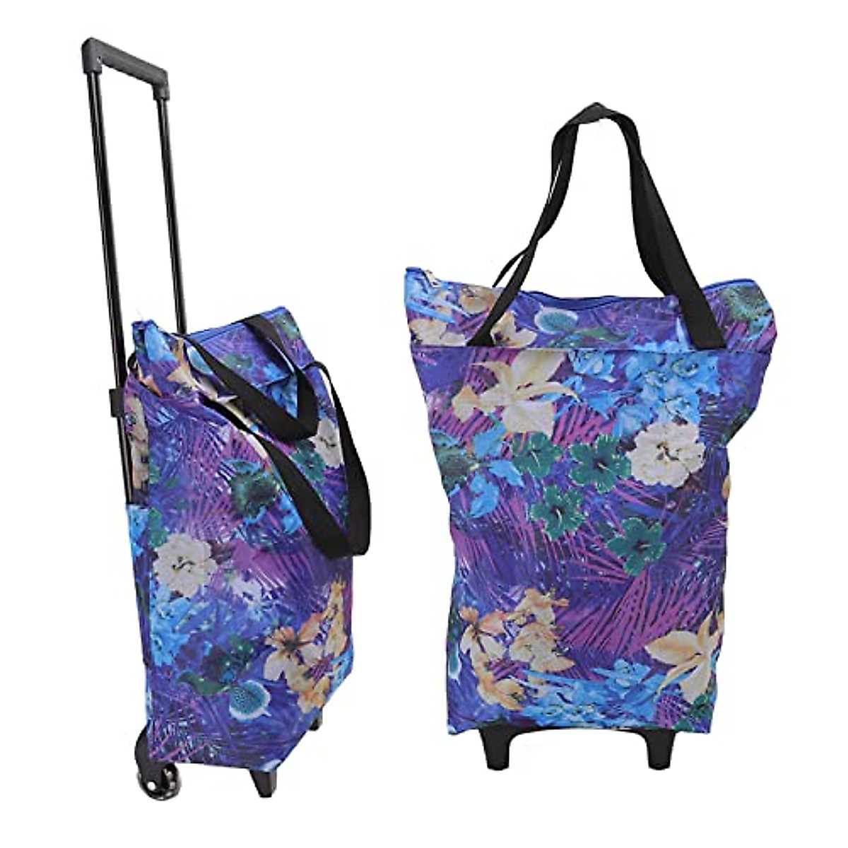 Folding Shopping Cart, Large Capacity Reusable Waterproof Grocery Cart with Removable Bag, Washable Durable Collapsible Shopping Bag with Wheels, 600D Strong Heavy Duty Utility Cart for Travel Camping