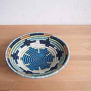 African Basket- Mwangaza/Rwanda Basket/Woven Bowl/Sisal & Sweetgrass Basket/Blues, Orange, Green, Yellow, White