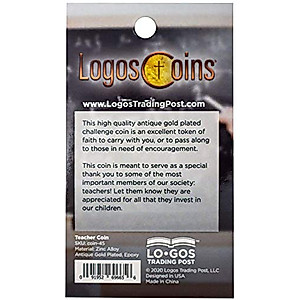 Teacher Appreciation Coin, Thank You Teacher Gift, Pass Along Pocket Token of Gratitude for Teachers and Educators, Antique Gold-Color Plated Proverbs 9:9 Challenge Coin