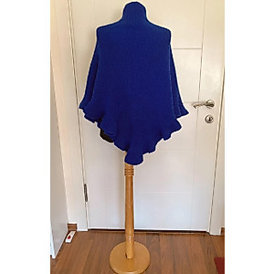 Royal Blue Hand Knit Ruffle Shawl, Scarf, Winter Fashion Women Accessory, Warm Wool Soft Wrap