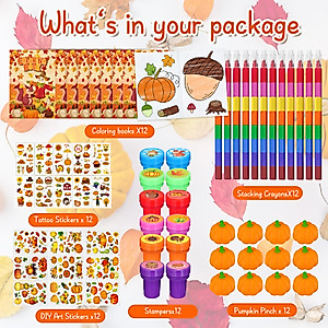 Cinrobiye 72 Pcs Fall Party Favors Thanksgiving Day Fall Coloring Books Squishy Pumpkins Tattoo DIY Sticker Stampers Class Reward Prizes for Autumn Harvest School Party