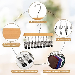 Hat Racks for Baseball Caps Sangle Sopffy 2PCS Wooden Hat Hanger with 10 Rubber-Coated Stainless Steel Clip,Hat Organizer for Hat Storage Organizer,Fit for All Caps,Clothing Accessories,Log Colour.