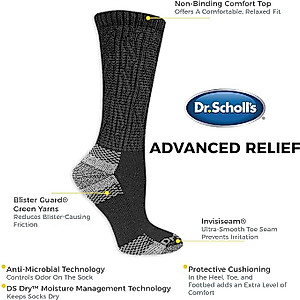 Dr. Scholl's Women Advanced Relief Blisterguard - 2 & 3 Pair Packs Non-binding Cushioned Moisture Management Socks, Black, 4-10 US